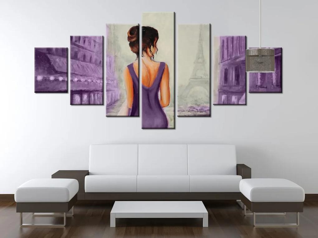 Gario Ručně malovaný obraz Procházka v Paříži - 7 dílný Rozměry: 210 x 100 cm