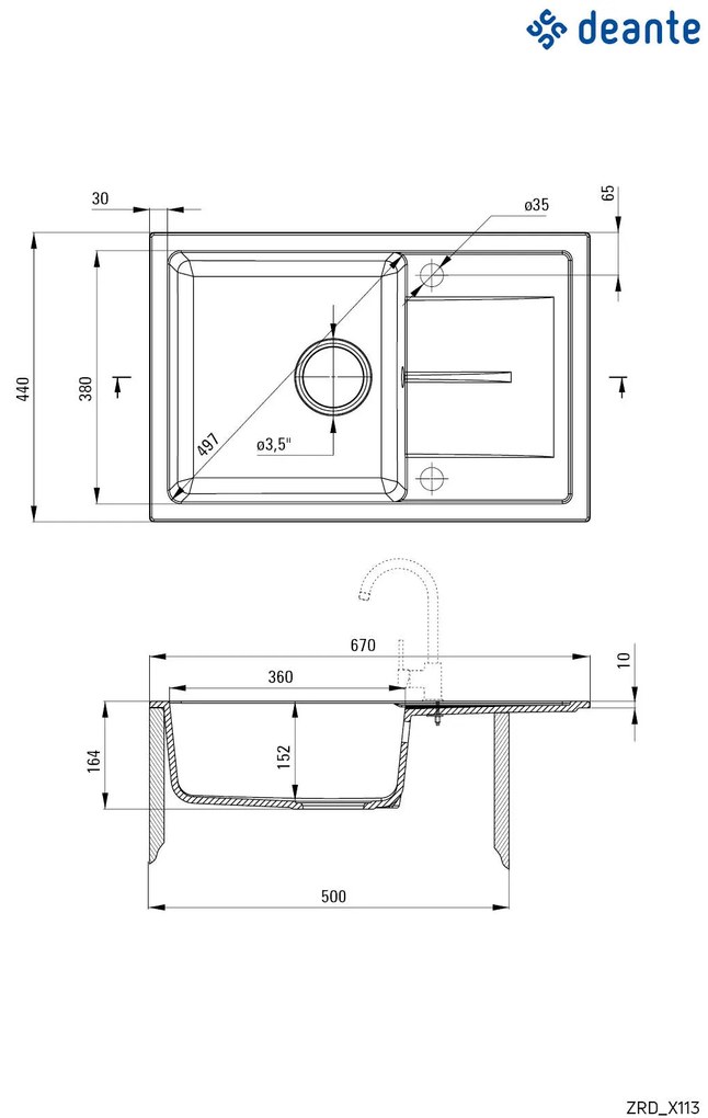 Deante Granite sink, 1-bowl with drainer
