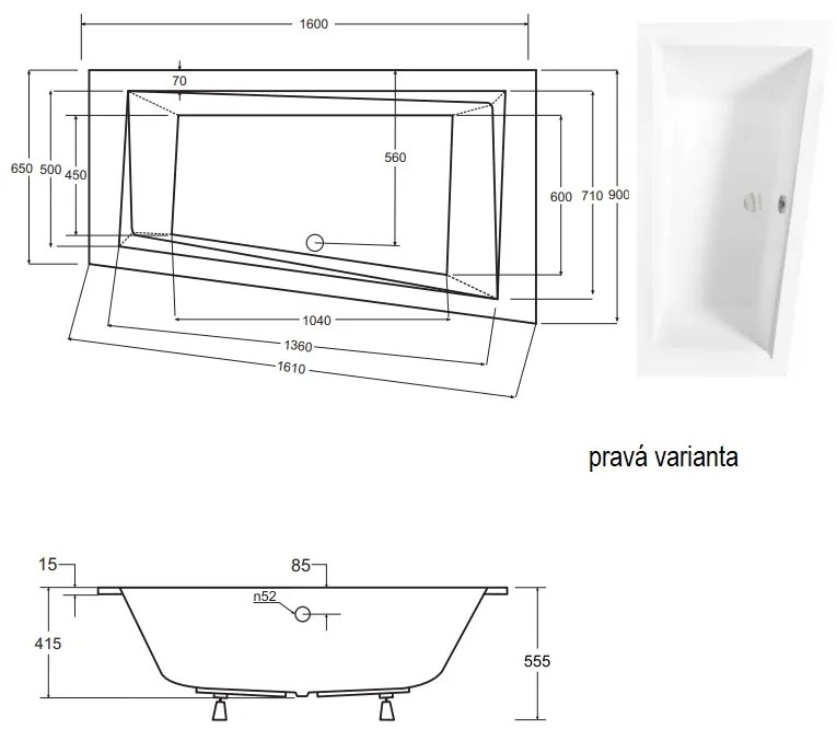 Besco Intima Slim 160x90 akrylátová vana Délka vany: 160cm, Orientace: Pravá