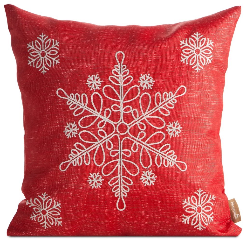 VÁNOČNÍ DEKORAČNÍ POVLAK NA POLŠTÁŘ SNOWFLAKE 45X45 CM ČERVENÁ