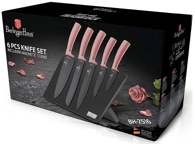 BERLINGERHAUS Sada nožů s magnetickým stojanem 6 ks I-Rose Edition BH-2516