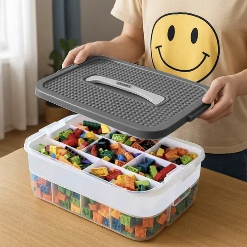 KRUZZEL Box se stavebnicí se 3 úrovněmi - organizér na hračky - Kruzzel