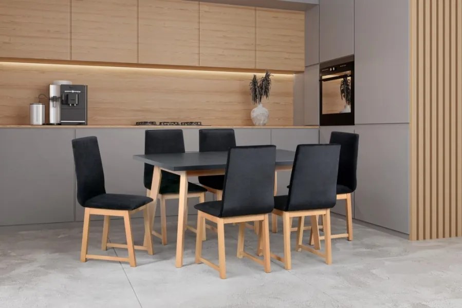 Jídelní stůl OSLO 5 deska stolu wotan, podstava stolu grafit, nohy stolu černá