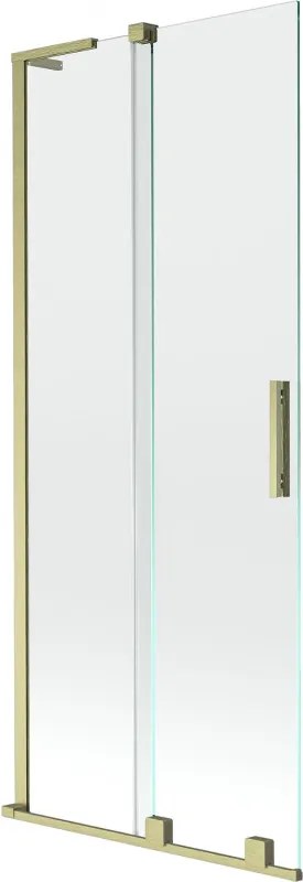 Mexen Velar L, 2-křídlová posuvná vanová zástěna 85 x 150 cm, 8mm čiré sklo, zlatý matný profil, 896-085-003-01-55