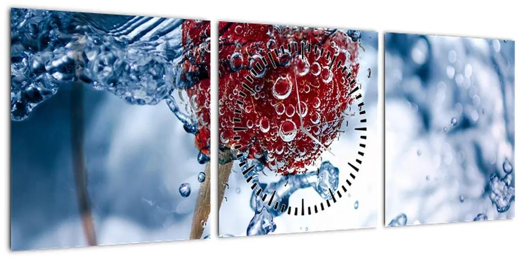 Obraz - detail maliny ve vodě (s hodinami) (90x30 cm)