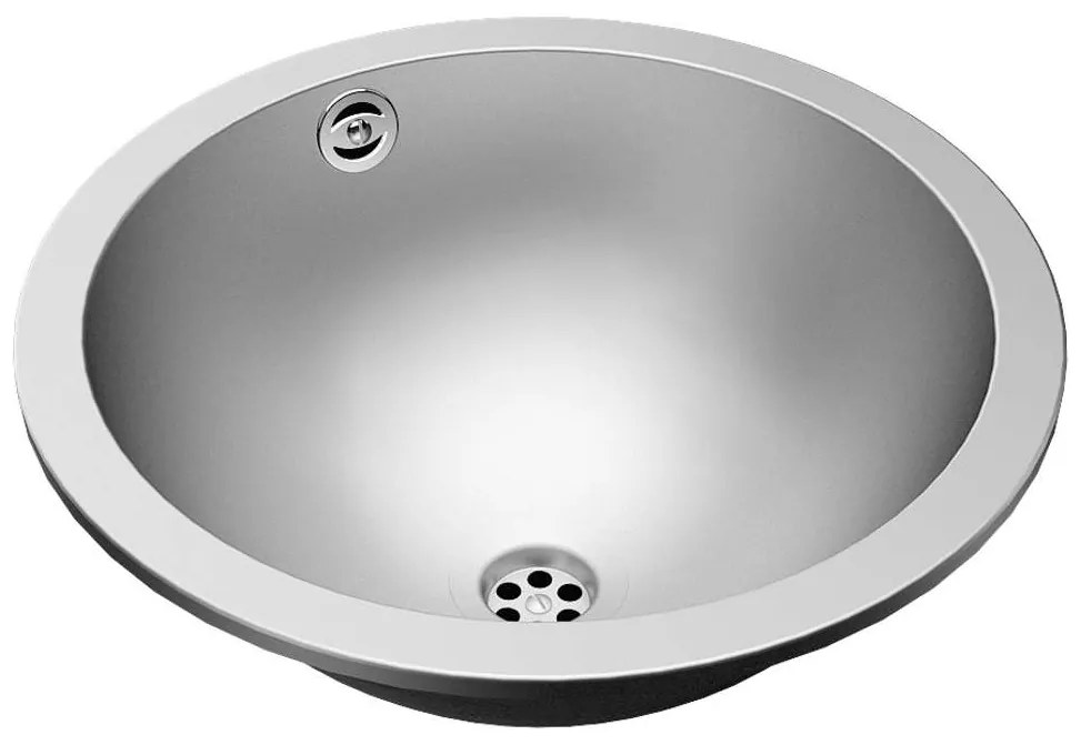 Sanela - Umyvadlo zápustné, průměr 37 cm, bez otvoru pro baterii, matná nerez SLUN 44X