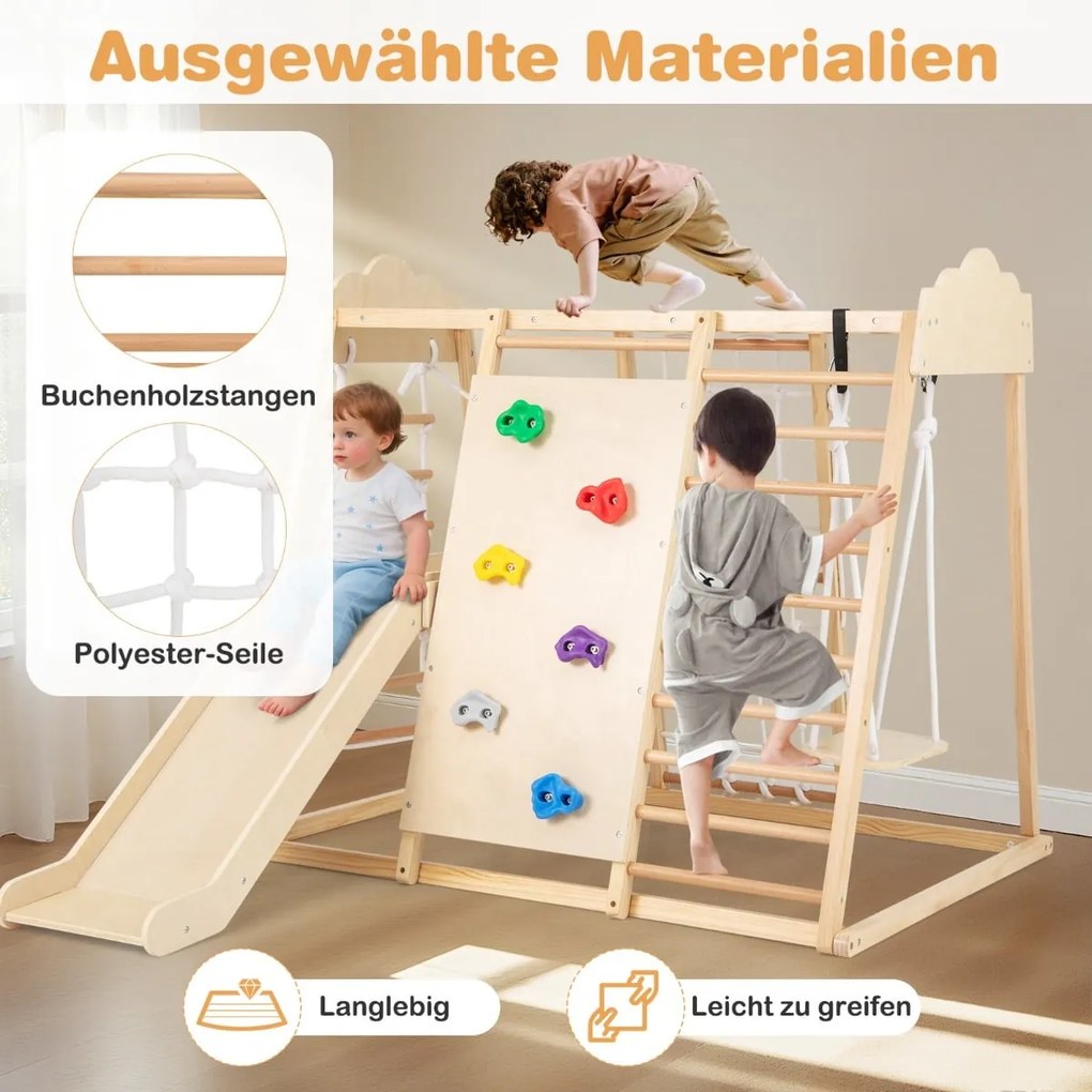 Costway 8-in-1 Gymnastický set v džungli Dřevěné Montessori šplhací hračky