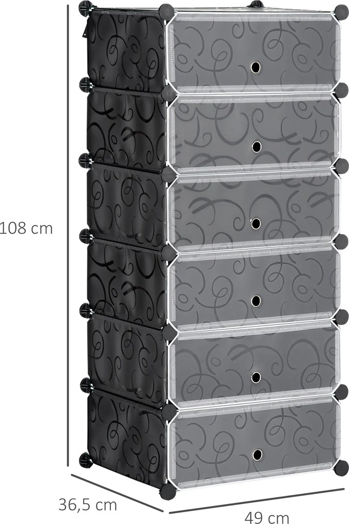 HOMCOM Úložný box na boty DIY zásuvný stojan na 6 párů bot, plast/ocel, černý+bílý, 49x36.5x108cm