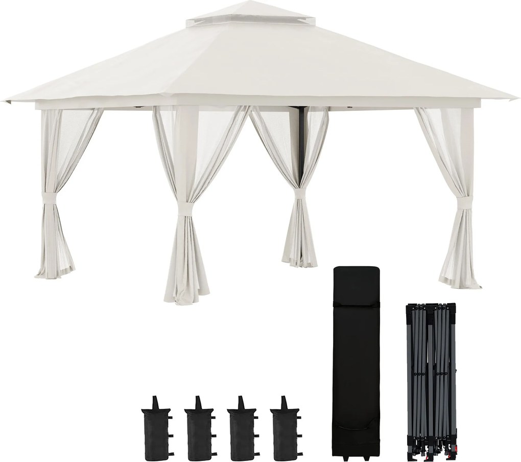 Pavilon Outsunny 4x4m Stabilní Zimní Pop-up Zahradní Altán s Dvojitou Stříškou, UV Ochrana 50+, Party Stan se 4 Bočními Stěnami a Pytli na Písek pro K