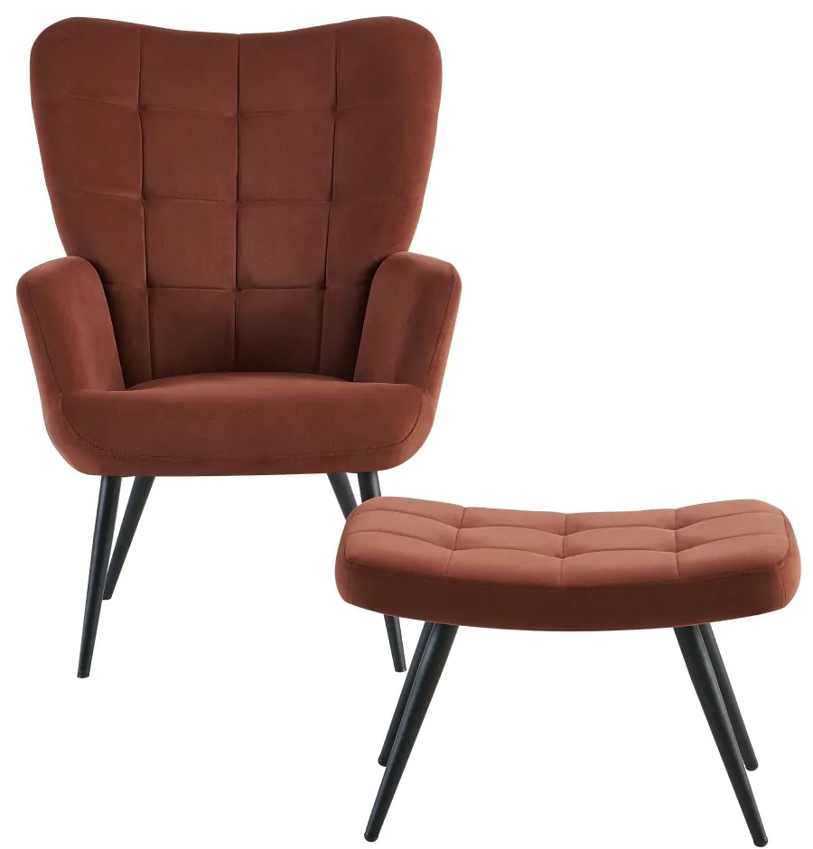 Relaxační křeslo ušák s podnožkou LUMEN - hnědá Velvet látka