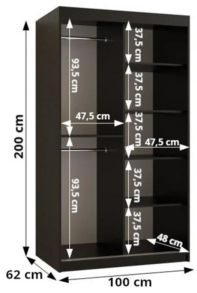 Šatní skříň Kair 2 | 100 cm | černá/jasan světlý