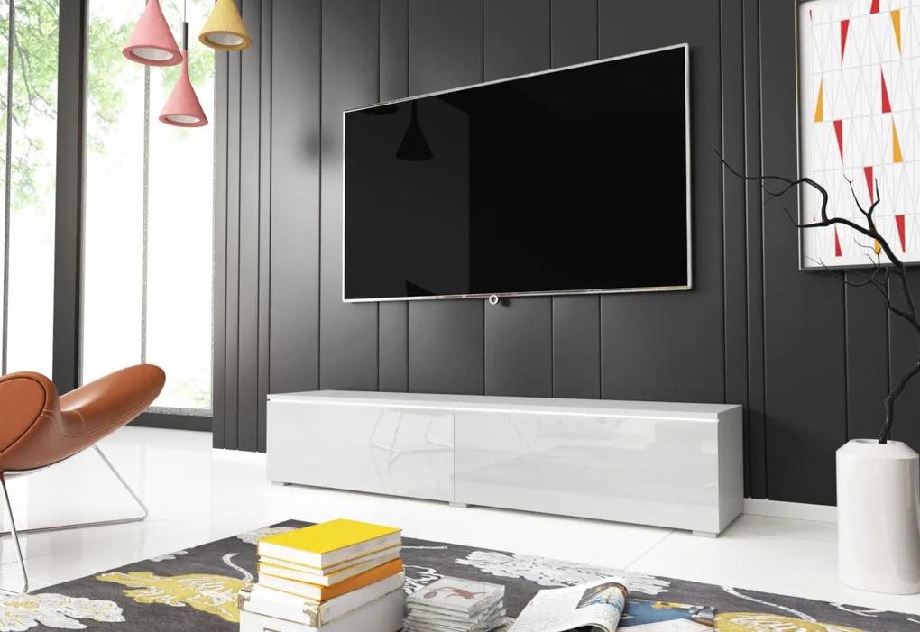 TV stolek LOWBOARD D 180, 180x30x32, dub wotan/černá lesk + LED
