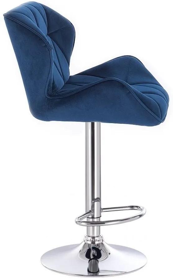 LuxuryForm Barová židle MILANO VELUR na stříbrné kulaté podstavě - modrá