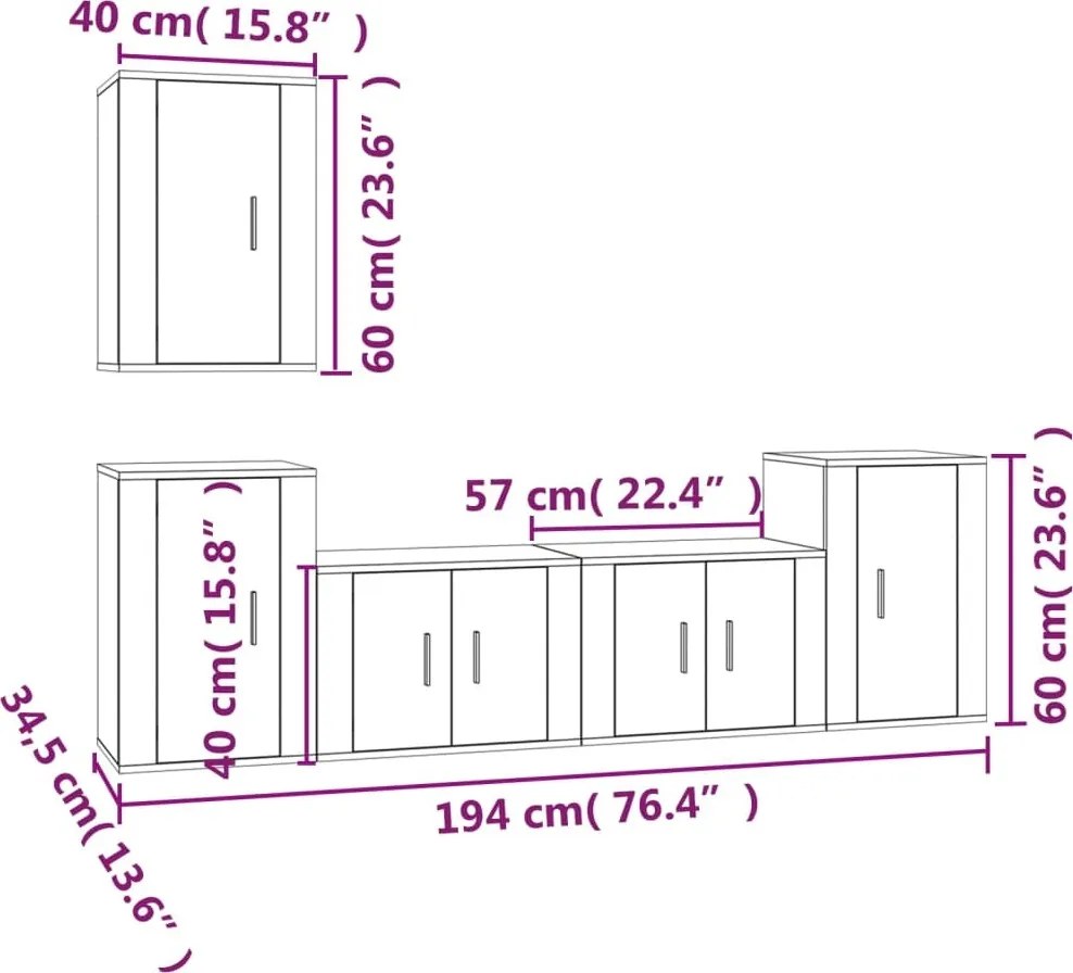 vidaXL 5dílný set TV skříněk kompozitní dřevo [3188566] Barva: Betonová šedá