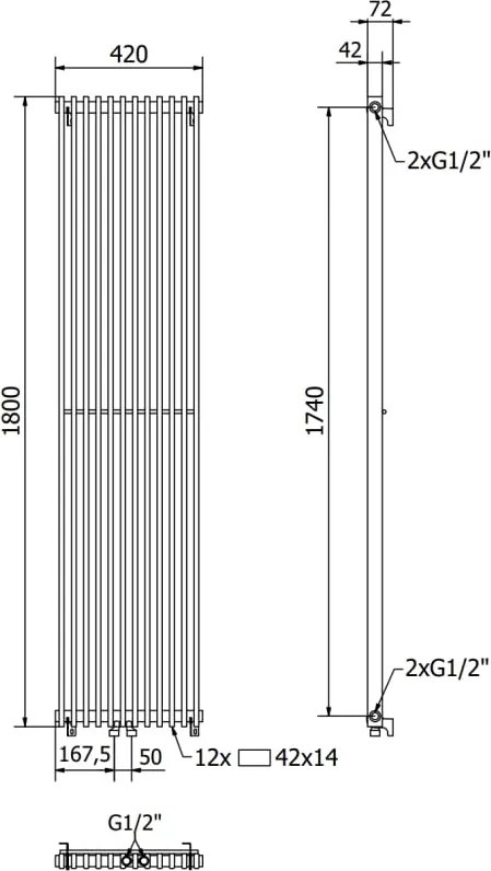 Mexen Kansas dekorativní radiátor 1800 x 420 mm, 1242 W, černý - W204-1800-420-00-70