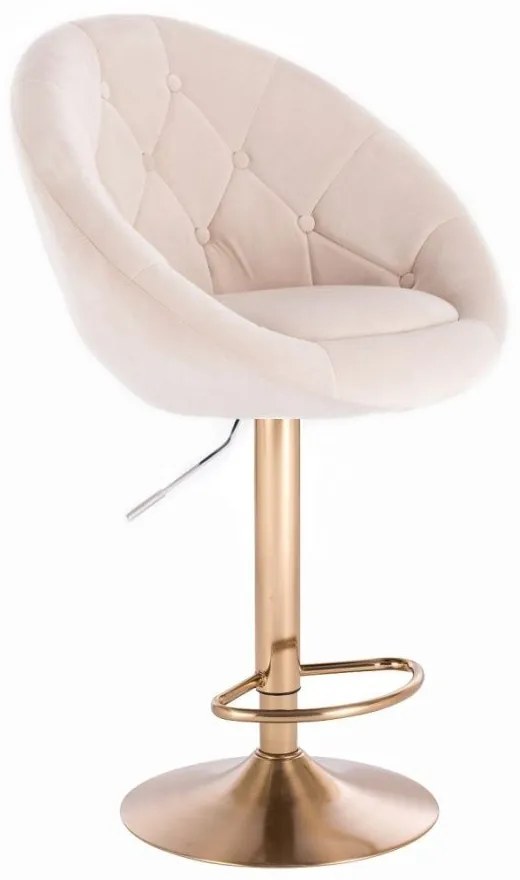 LuxuryForm Barová židle VERA VELUR na zlatém talíři - krémová
