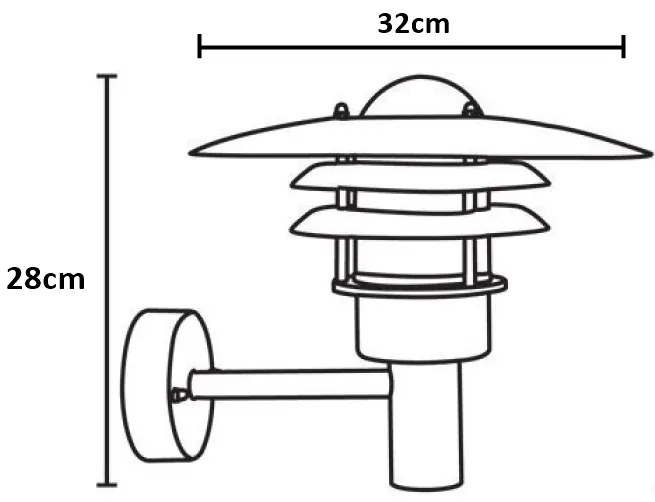 Nordlux 71411031 Lonstrup 32, venkovní nástěnné svítidlo, 1x60W, kov, pokovená, IP44, výška 28cm