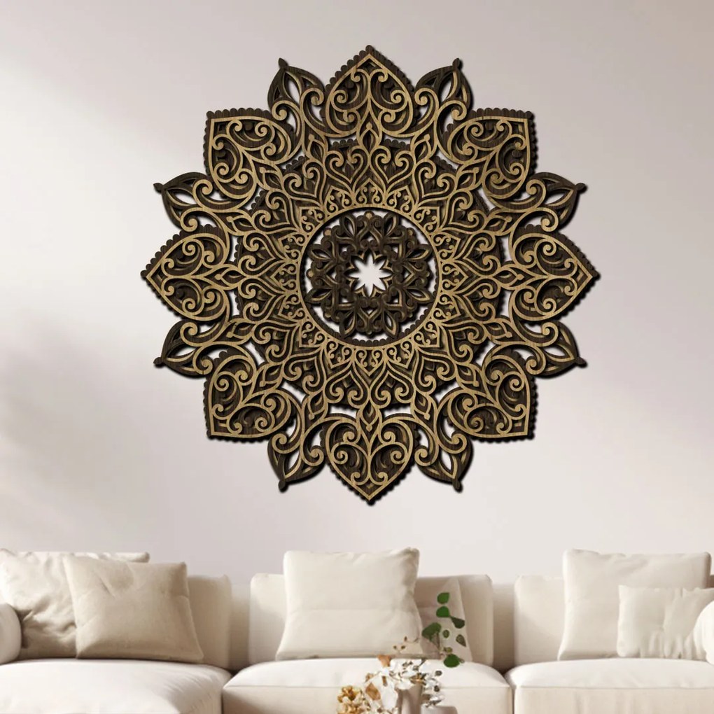 dřevo života 4 vrstvená mandala Vyzařující láska Zvolte rozměr Ø (cm): 60, Zvolte barevný dekor: dub zlatý-wenge