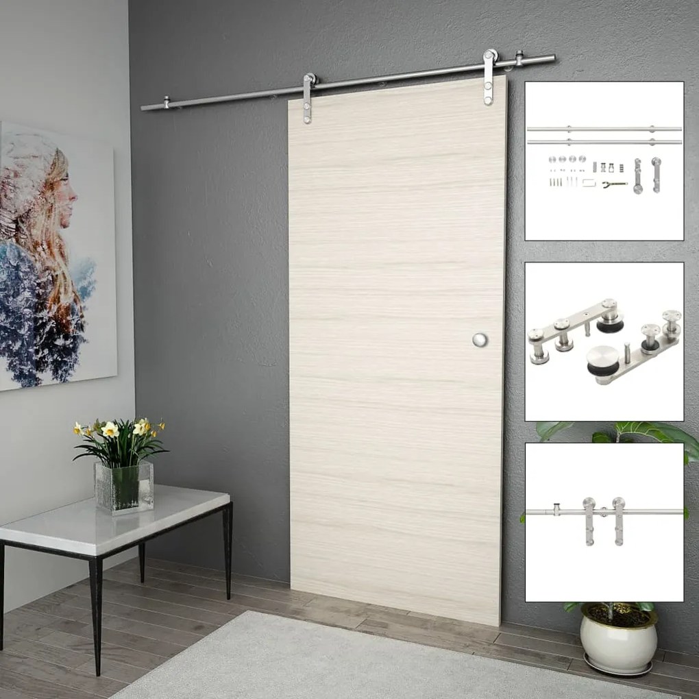 Sada Příslušenství Pro Posuvné Dveře Nerez Ocel Stříbrná - 200 cm