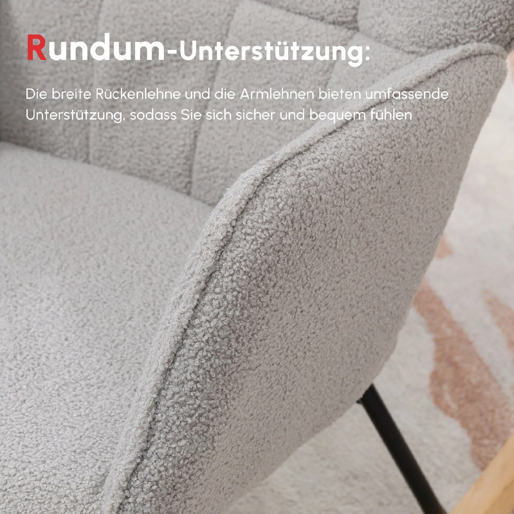 HOMCOM Houpací křeslo Akcentní křeslo do obývacího pokoje Relaxační křeslo, nosnost do 120 kg, berberské rouno, světle šedá 71 x 92 x 101 cm