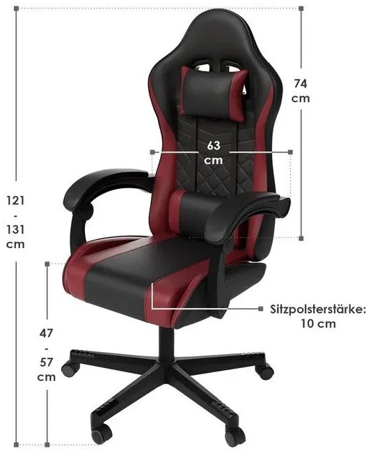 Herní a kancelářská židle k PC, černo-bordó