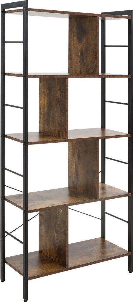 HOMCOM 4-patrová knihovna s 8 úložnými prostory v industriálním stylu pro obývací pokoj, kancelář, ložnici 74x30x157,5 cm Rustikální hnědá | Aosom