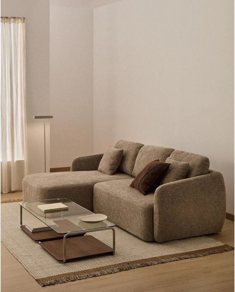 Taupe žinylková rozkládací rohová pohovka (levý roh/s lenoškou) Laira – Kave Home