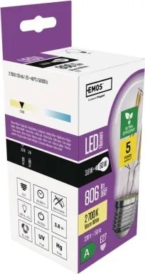 Emos lighting LED žárovka Filament A60 A CLASS / E27 / 3,8 W (60 W) / 806 lm / teplá bílá 1525283273