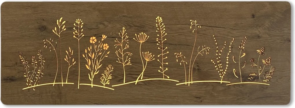 Li-Go "Louka dlouhá" světelný obraz s baterií 120x40 cm varianta ovládání: manuál/pohybové čidlo, provedení povrchu: dub světlý