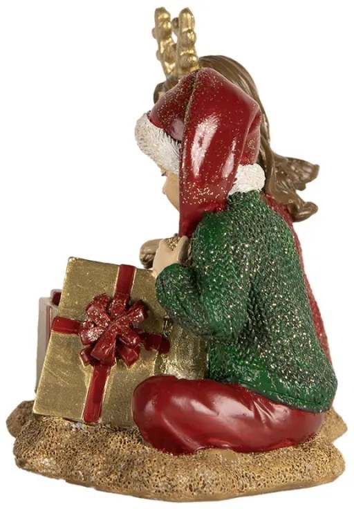 Vánoční dekorace figurka dětí rozbalujících vánoční dárečky – 14x9x11 cm