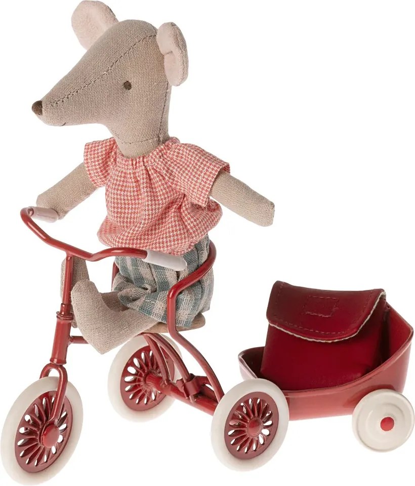 Myška s baťůžkem Tricycle Mouse Red Maileg