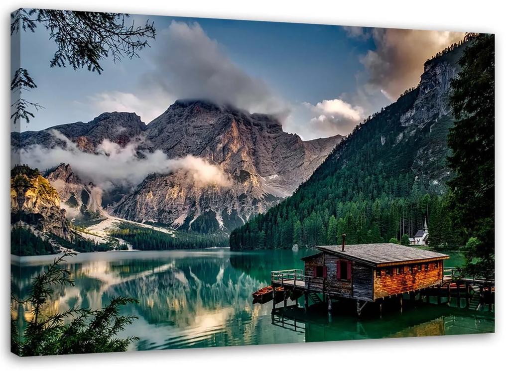 Gario Obraz na plátně Chata na jezeře v horách Rozměry: 60 x 40 cm