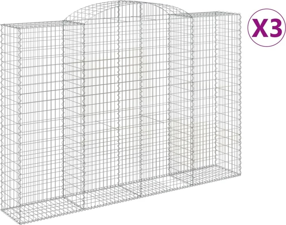 Klenuté gabionové koše 3 ks 300x50x200/220cm pozinkované železo 3146792
