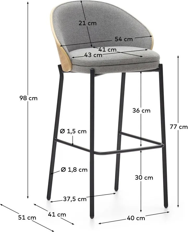 Šedá/v přírodní barvě barová židle (výška sedáku 77 cm) Eamy – Kave Home