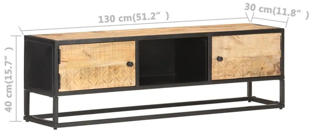 TV stolek s vyřezávanými dvířky 130x30x40 cm hrubý mangovník - Default Title
