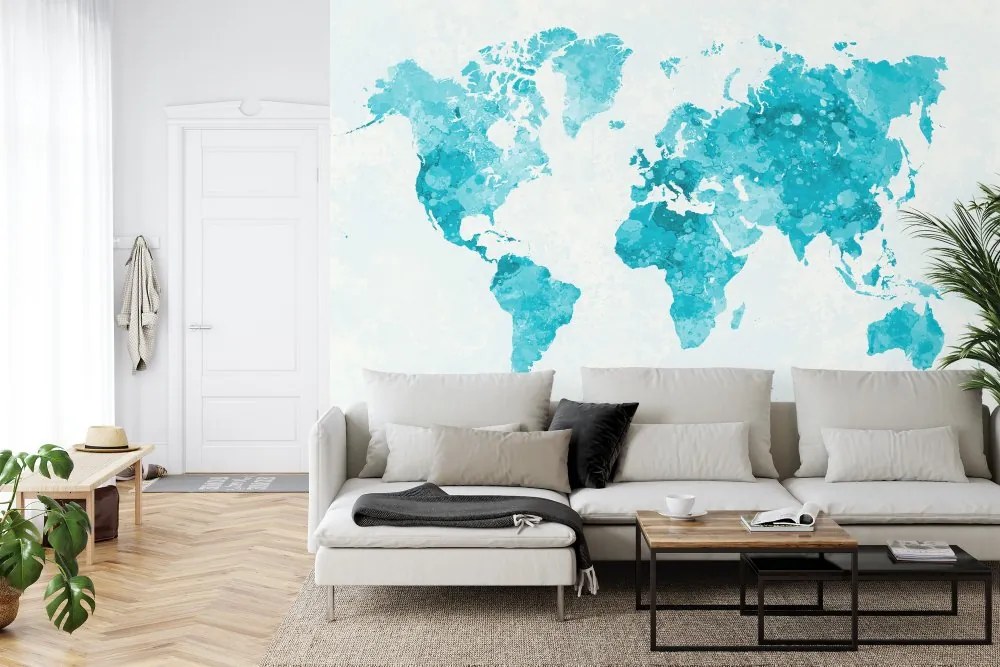 Fototapeta Akvarel Mapa Světa Tyrkysová Omyvatelný vlies 450x300