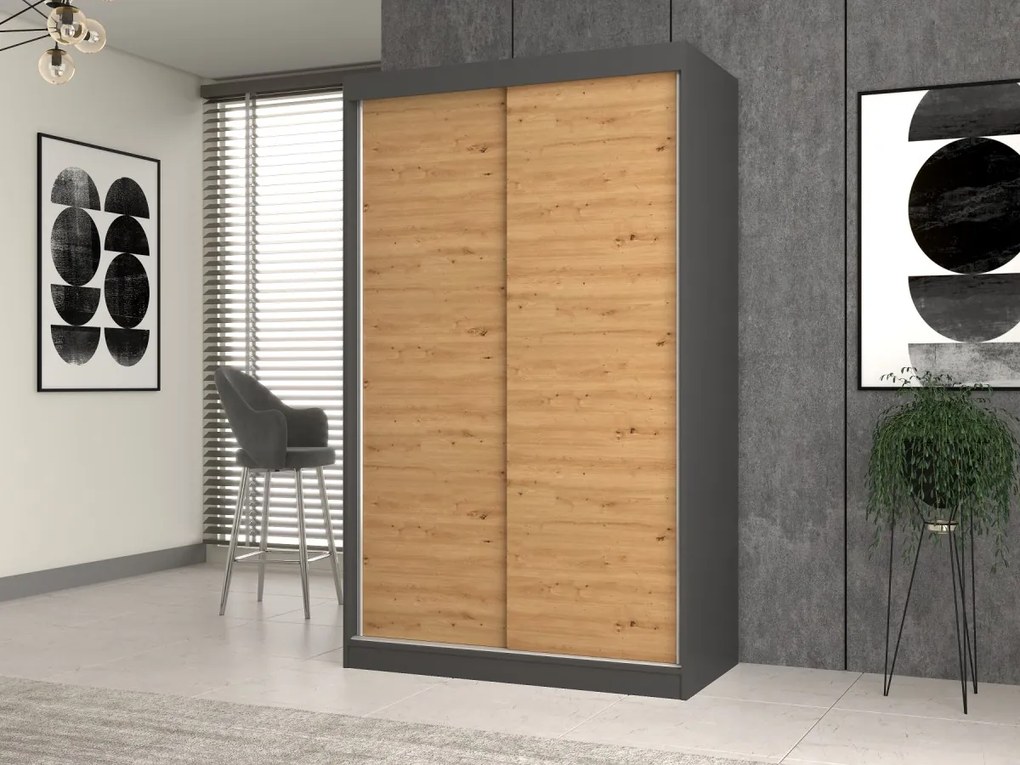 Šatní skříň IGA II 120 cm antracit/dub artisan