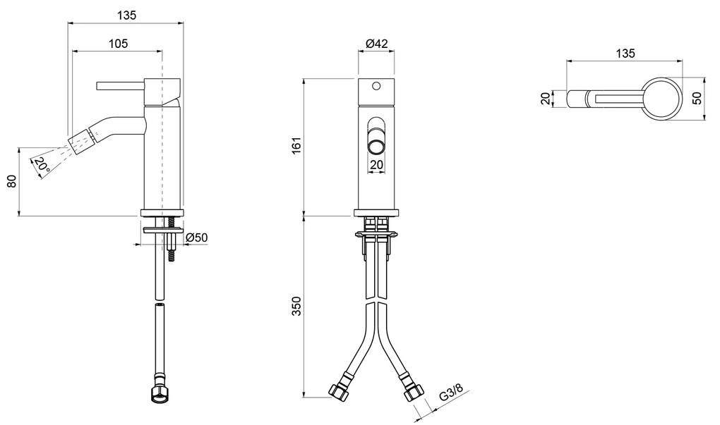Sapho Sapho, ULTRAMIX stojánková bidetová baterie bez výpusti, zlato mat, UT003G