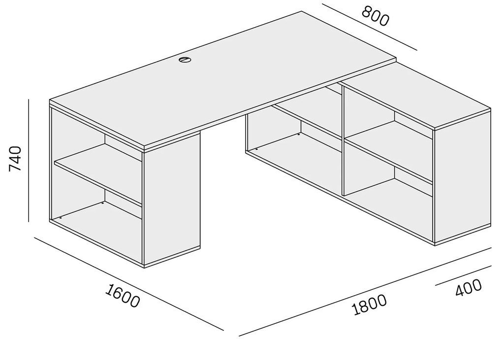 PLAN Kancelářský psací stůl s úložným prostorem BLOCK B01, dub přírodní/grafit