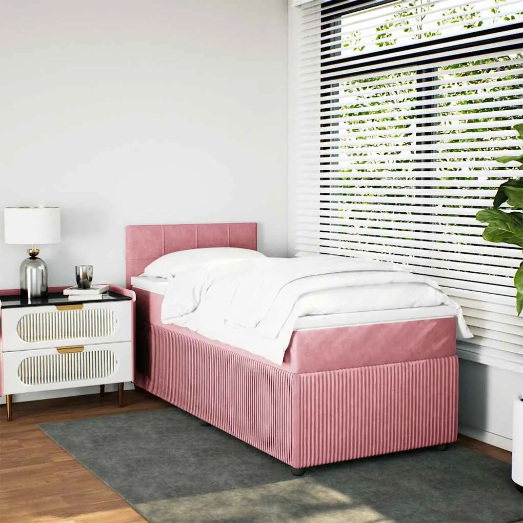 Box spring postel s matrací růžová 80 x 200 cm samet 3287595