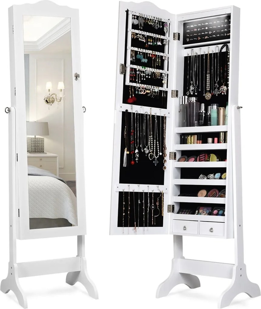 Costway Jewelry Cabinet Organizer na šperky se zrcadlovými dvířky po celé délce