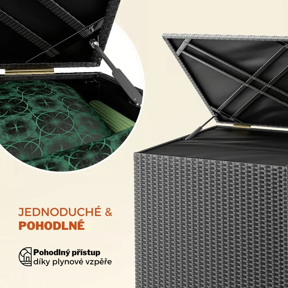 Polyratanový úložný box RICCO, 318L, 75x75x70 cm, černá Casaria