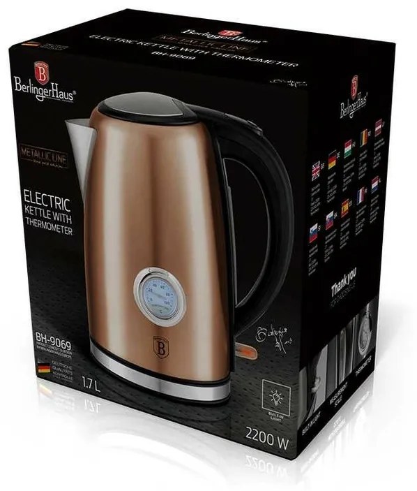 Berlinger Haus Rychlovarná konvice s termostatem Rosegold Metallic Line, 1,7 l