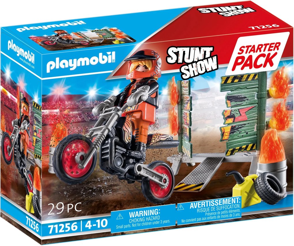 Stavebnice playmobil 71256 starter pack kaskadérská motorka a ohnivá zeď