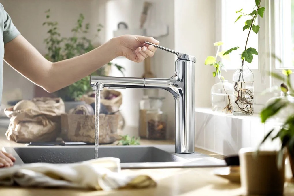 Hansgrohe Zesis M33, páková kuchyňská baterie 160, vytahovací sprška, 2jet, sBox lite, vzhled nerezu, HAN-74804800