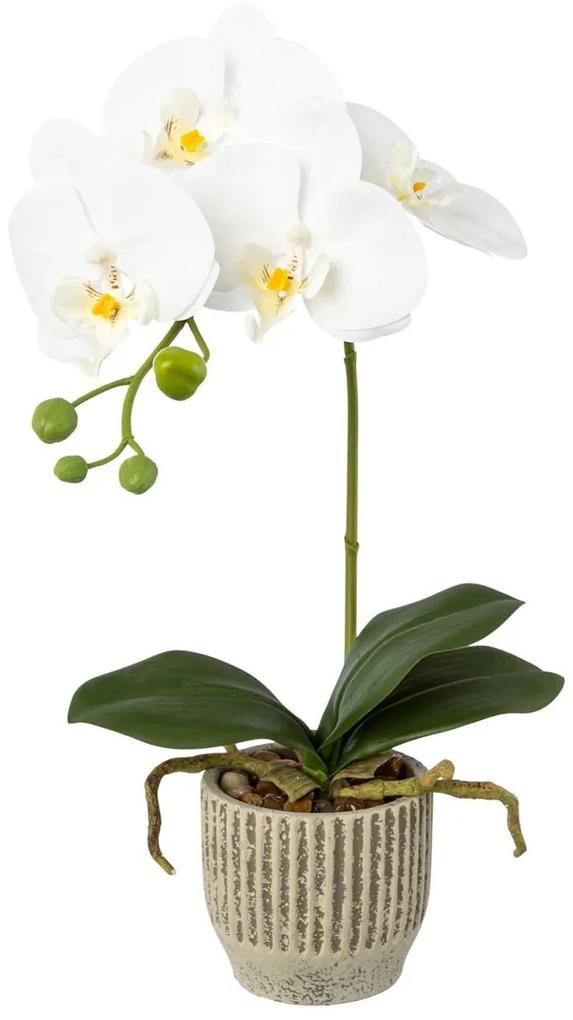 Gasper Umělá květina Orchidej v keramickém květináči 36 cm, bílá