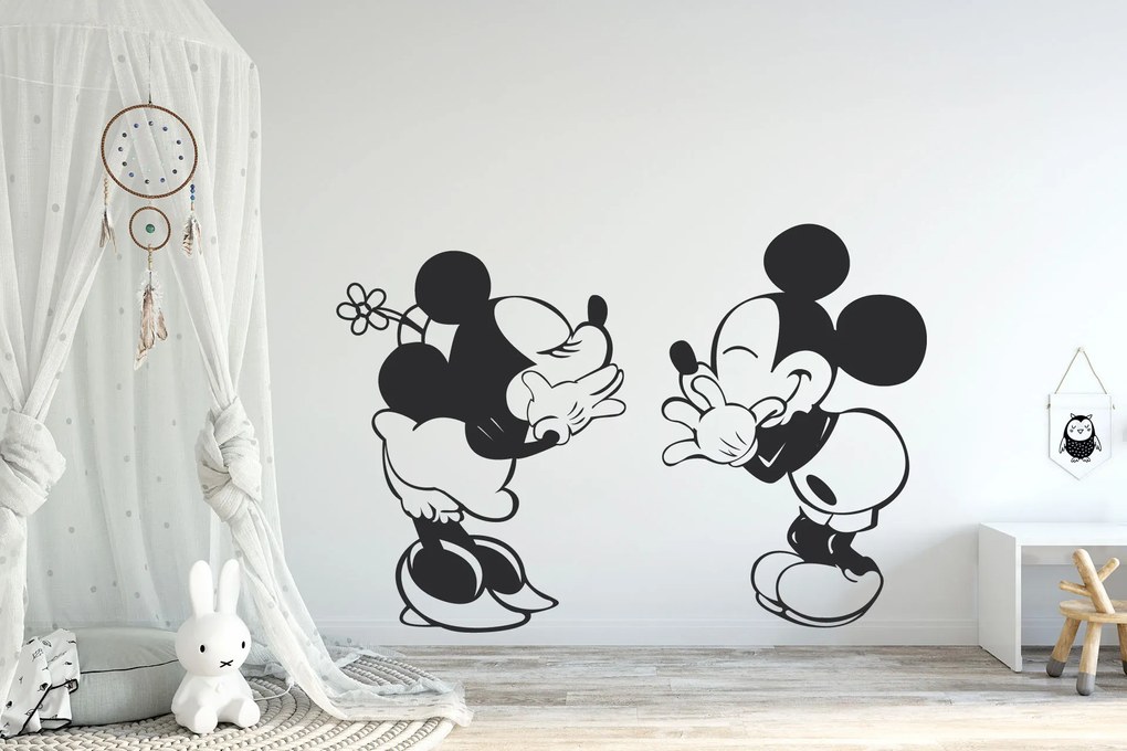 Lepy.cz Samolepka na zeď Mickey a Minnie Velikost (šířka x výška): 60x41cm, Barevná varianta: Bílá