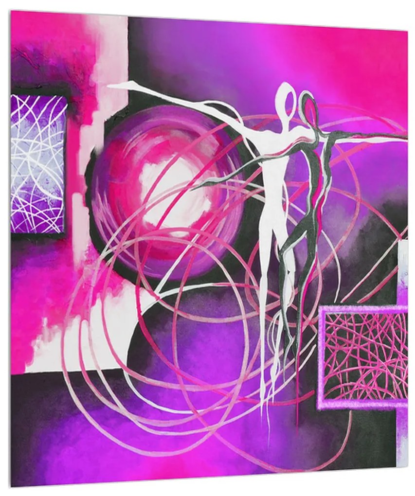 Abstraktní obraz fialových tanečníků (30x30 cm)