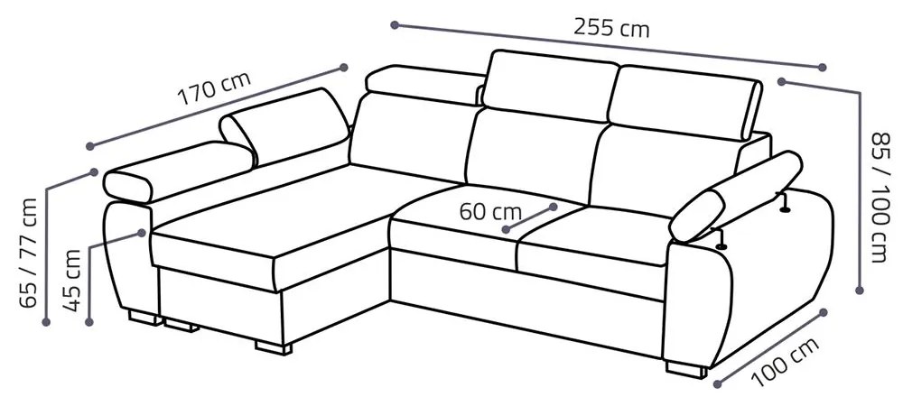 Sedací souprava BASTON | 170x255 cm | rozkládací + úložný prostor | VÝBĚR TKANIN