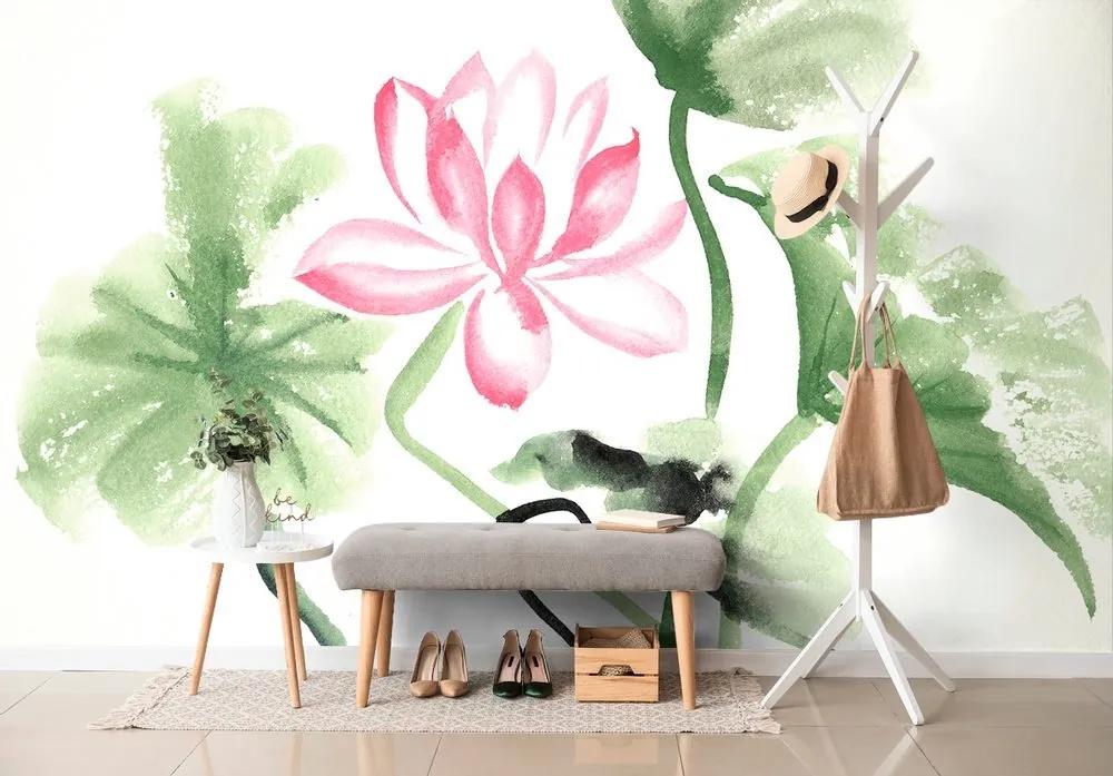 Samolepící tapeta akvarelový lotosový květ - 450x300 cm